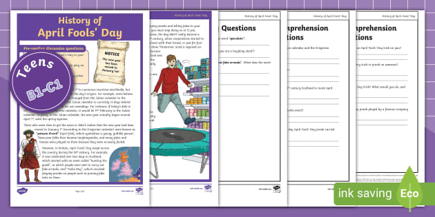 ESL History of April Fools' Day Reading Worksheet | Twinkl
