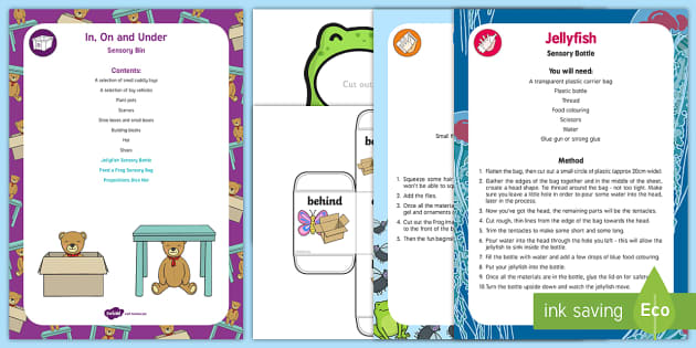 In On and Under Sensory Bin and Resource Pack (teacher made)