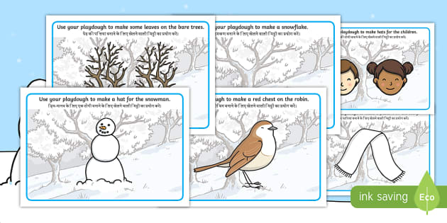 Winter Playdough Mats English/Hindi - Winter Playdough Mats