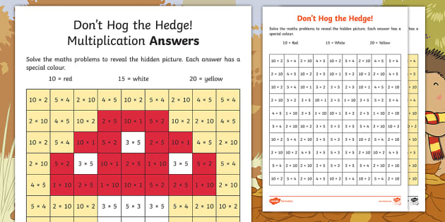 Don't Hog the Hedge! Multiplication Mosaic Worksheet / Worksheet