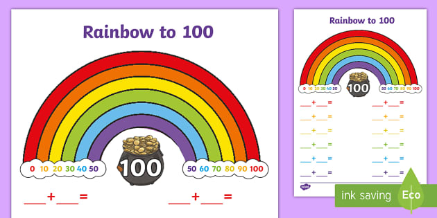 Rainbow to 100 Number Bonds Worksheet (teacher made)