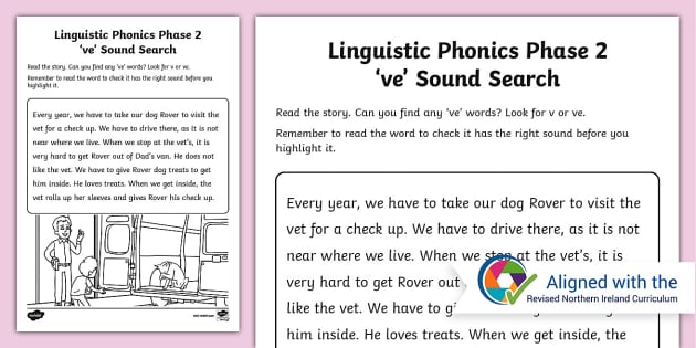 Linguistic Phonics Phase 2 ‘ve’ Sound Search Activity Sheet