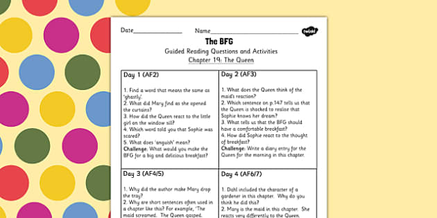 FREE! - Guided Reading Questions Chapter 19 to Support Teaching on The BFG