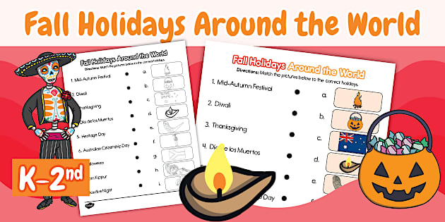 Fall Holidays Around the World Matching Worksheet - Twinkl