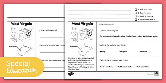 West Virginia Activity Page for Special Education - Twinkl
