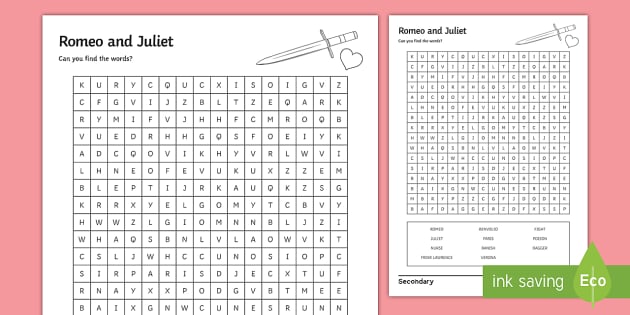 GCSE Romeo and Juliet: Word Search (teacher made) - Twinkl