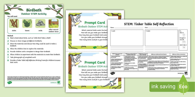 Tinker Table Birdbath STEM Activity and Prompt Card Pack