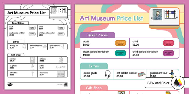 Art Museum Dramatic Play Price List Sign (Teacher-Made)