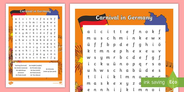 Carnival in Germany Word Search - Carnival, Germany, German, Fasching