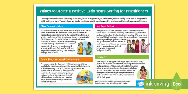 Values to Create a Positive Early Years Setting for Practitioners Poster