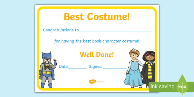 FREE! - I Love Reading Certificate - Best Book Character Costume
