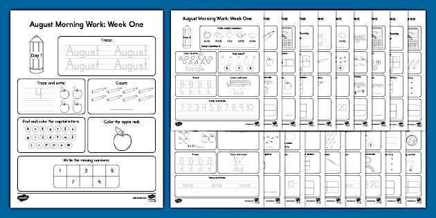 Kindergarten Morning Work Bundle for August | Twinkl USA