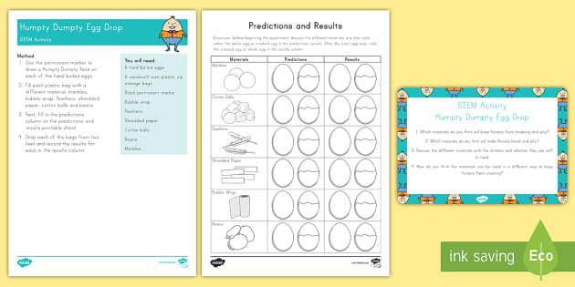 Humpty Dumpty Egg Drop STEAM Activity and Prompt Card Pack