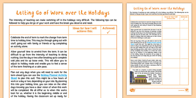 Staff Wellbeing Letting Go of Work over the Holidays Activity
