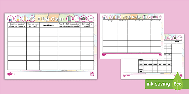 Glass Use Recording Activity Sheets | F-2 Chemical Sciences
