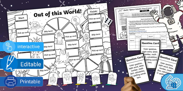 Outer Space and Aliens Editable Board Game - National Space Day