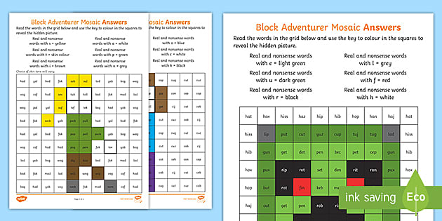 Phase 2 Block Adventurer Mosaic Worksheets - Twinkl