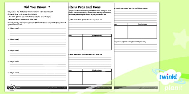 History: World War II LKS2 Home Learning Tasks - Twinkl