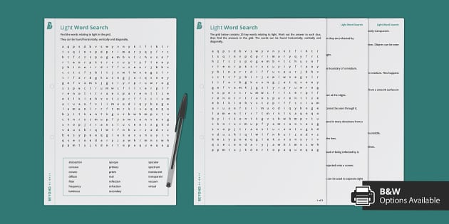 Light Word Search | Waves | KS3 Physics | Beyond - Twinkl
