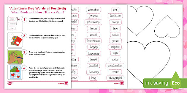 Valentine's Day Words of Positivity: Word Bank and Heart Tracers Craft
