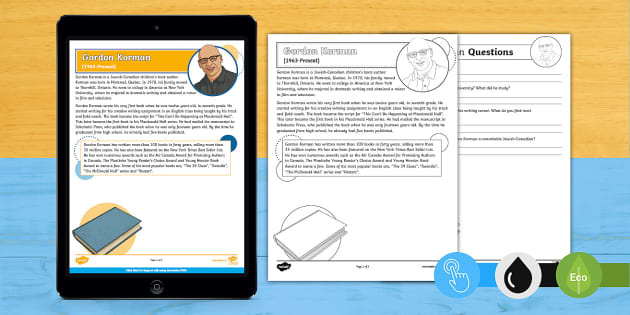 Remarkable Jewish Canadian Gordon Korman Reading Comp.