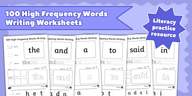 100 High Frequency Words Writing Worksheets