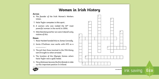 Women in Irish History Crossword Puzzle - Twinkl