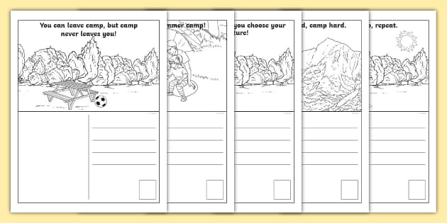 Summer Camp Inspirational Quote Coloring Postcards - Twinkl