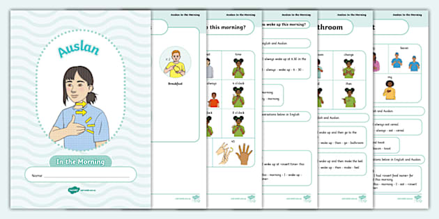 Auslan Booklet - In The Morning (professor feito) - Twinkl