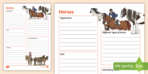 Horses Fact File Template,horses (teacher made)