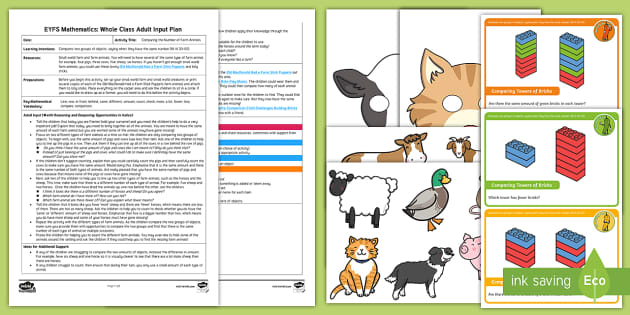 EYFS Maths Comparing the Number of Farm Animals Whole Class Adult Input ...
