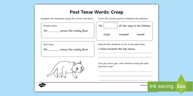 Past Tense Words - Creep Worksheet - Twinkl