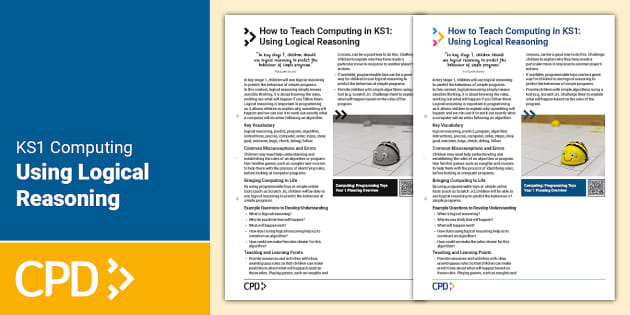 How To Teach Computing In KS1 Using Logical Reasoning