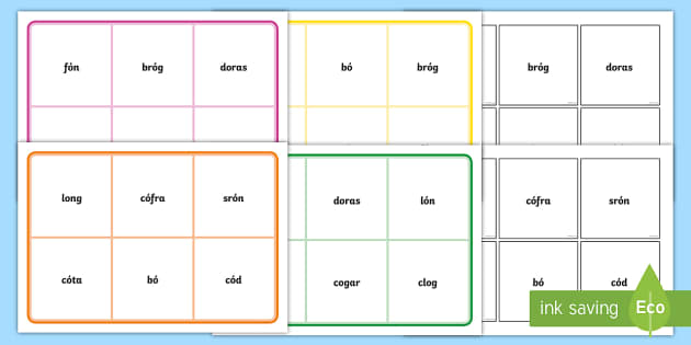 'O' or 'Ó' Words Bingo Gaeilge (nauczyciel wykonał)