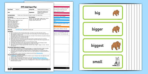 EYFS Masking Tape Size Ordering Adult Input Plan and Resource Pack