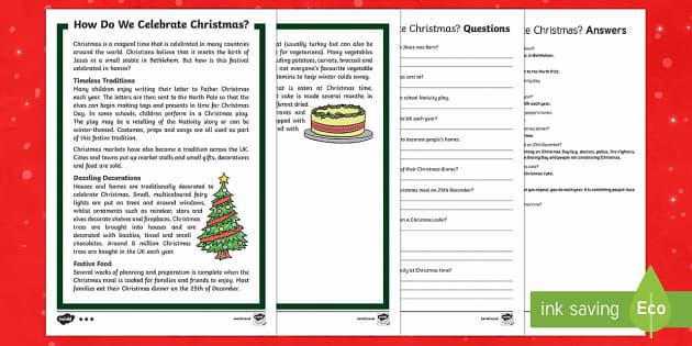 KS1 How Do We Celebrate Christmas Differentiated Reading Comprehension