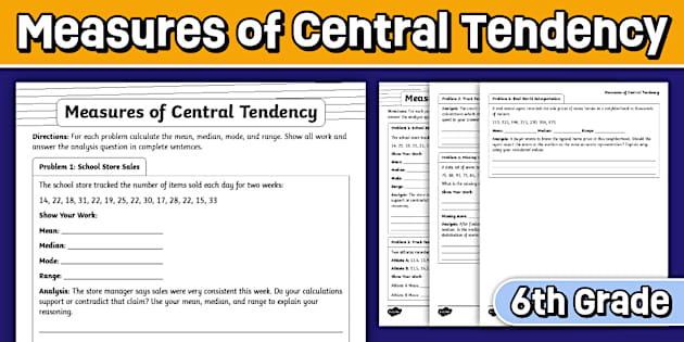 Sixth Grade Measures of Central Tendency Worksheet