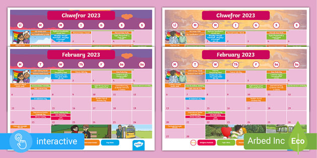 FREE! - Calendr Digwyddiadau Mis Chwefror/February Events Calendar 2023