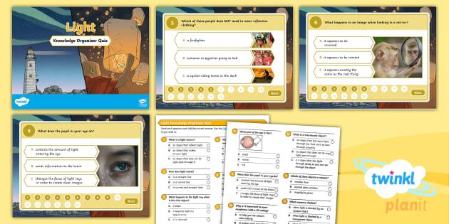 Science: Light: Year 3: Knowledge Organiser Quiz Pack