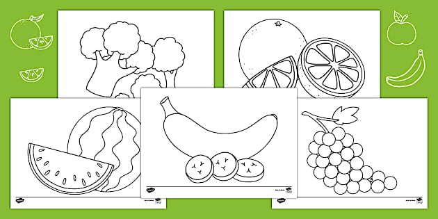 Hoja de colorear: Mis primeras frutas y verduras
