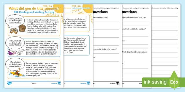 ESL Summer Holidays Writing Activity - Reading & Writing