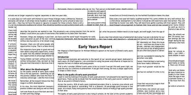 Early Years Report - Michael Wilshaw Speech July 2015 - early years
