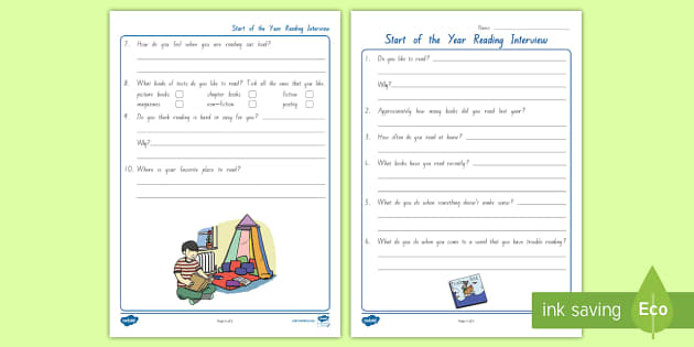 Start of the Year Reading Questionnaire Activity