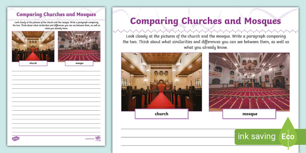 Comparing Churches and Mosques Writing Activity - Twinkl