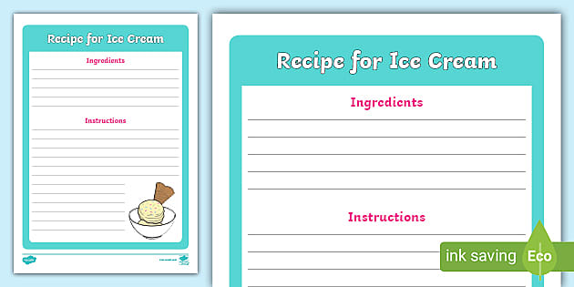 Editable Recipe For Ice Cream Template - Parents - Twinkl