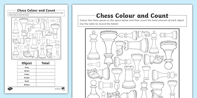 👉 Colour and Count Chess Pieces Worksheet - Twinkl