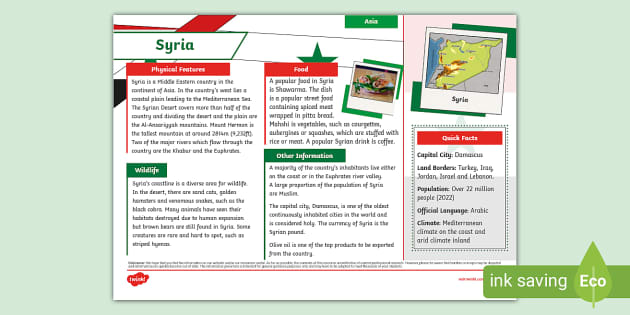 KS2 Syria Fact File (l'enseignant a fait) - Twinkl