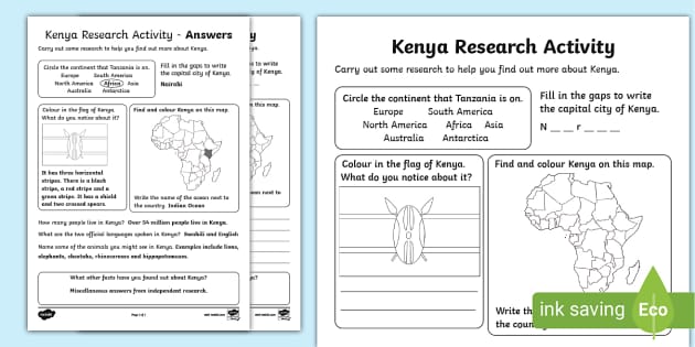 KS1 Kenya Research Activity - Geography - Twinkl