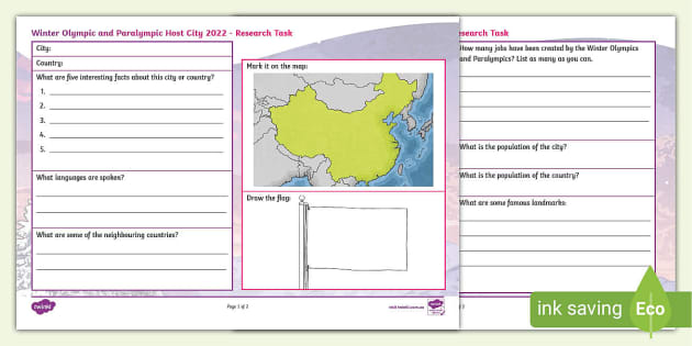 Winter Games and Para-Games Host City Research Task - Twinkl