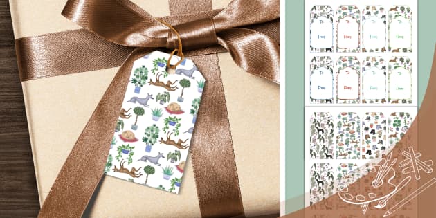 Greyhound Botanical-Themed Pattern Gift Tags - Twinkl